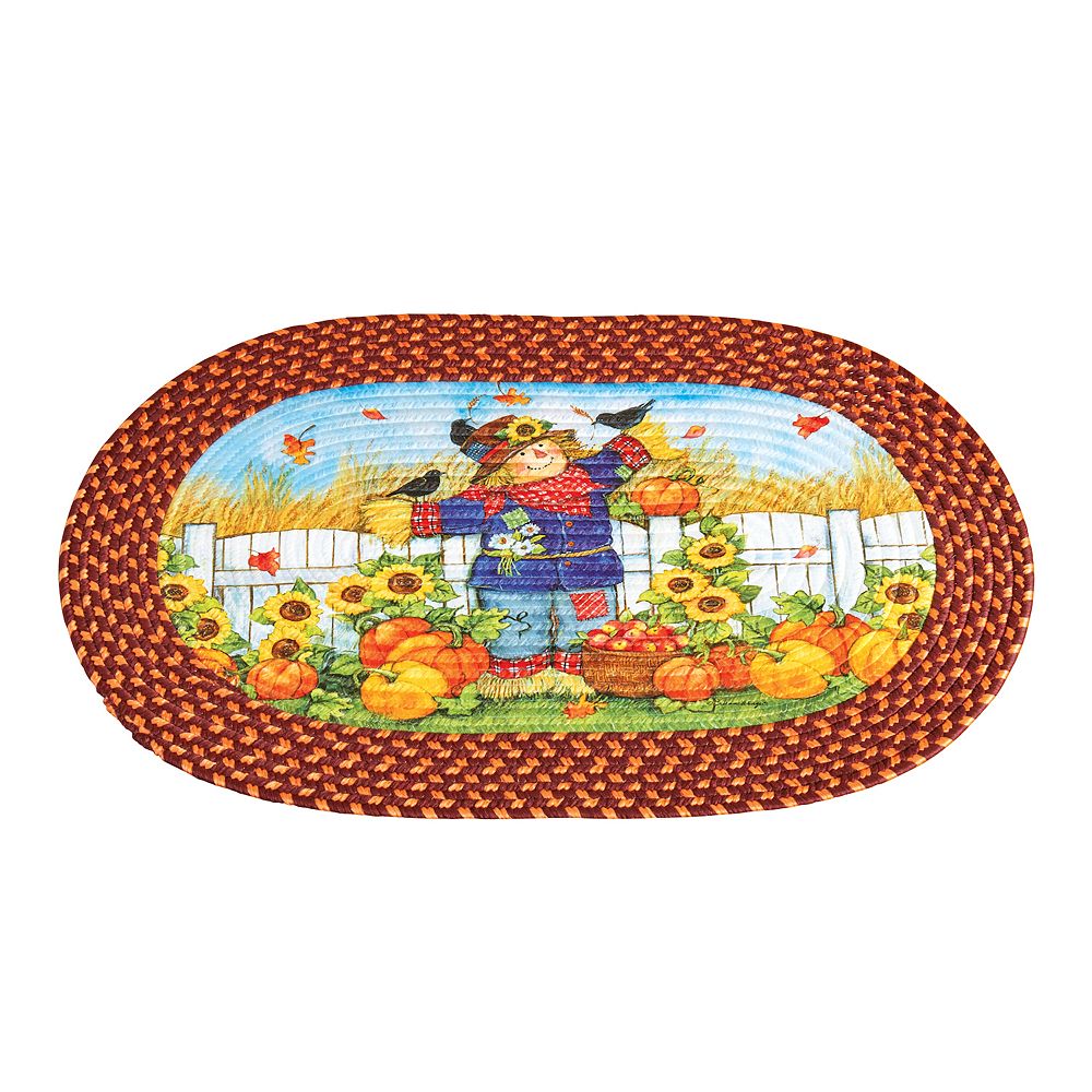 Collections Etc Autumn Scarecrow Harvest Braided Accent Rug Oval