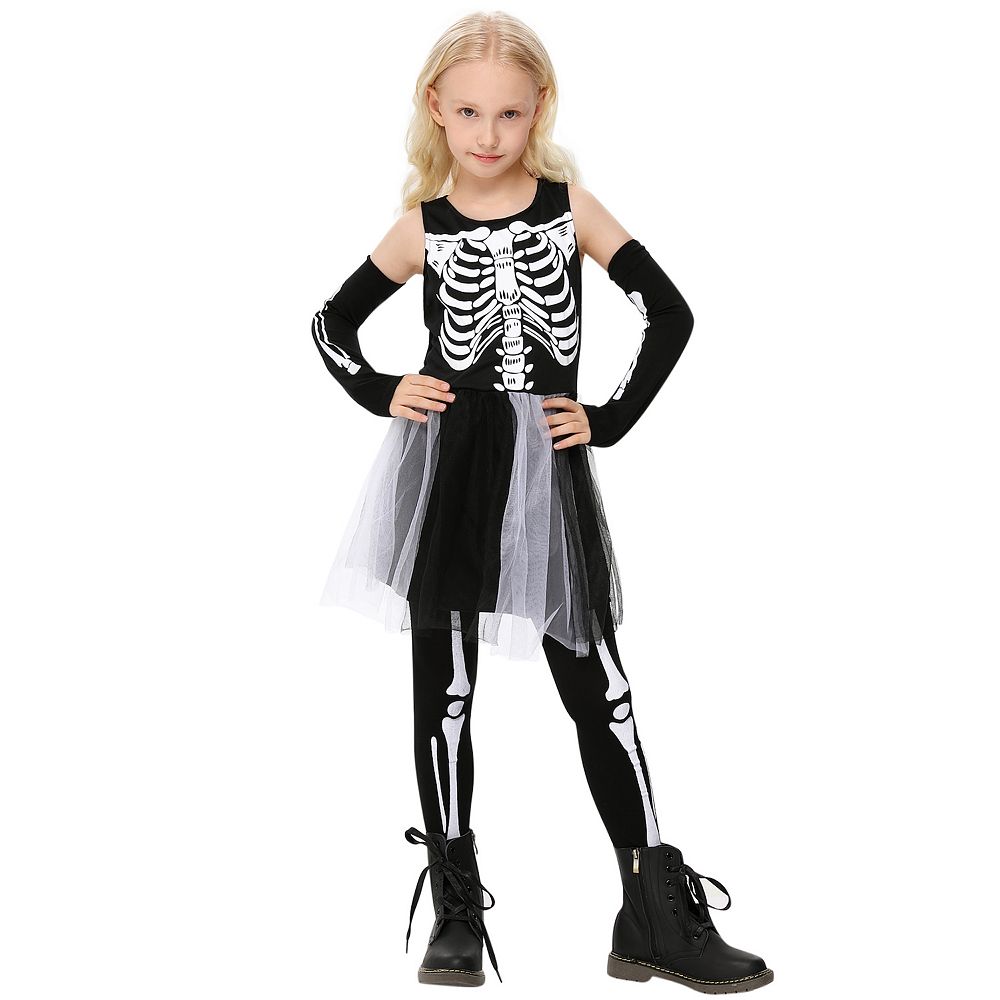 3 Pieces Halloween Girls Skeleton Costume With Tulle Tutu Skirts Funky ...