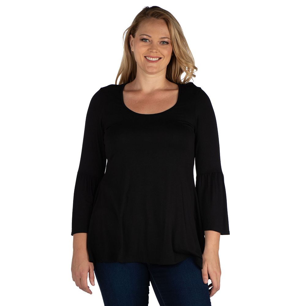 Plus Size 24Seven Comfort Apparel Bell Sleeve Flared Tunic Top