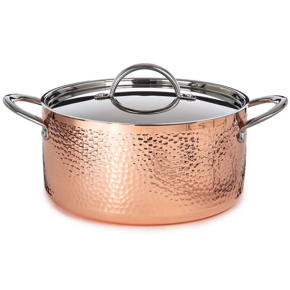 BergHOFF Vintage Tri-Ply Copper 9.5" 5.75qt. Hammered Stockpot with Lid