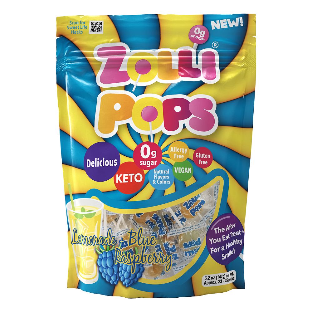 Zolli Candy Zollipops Sugar-Free Lemonade & Blue Raspberry Lollipops ...
