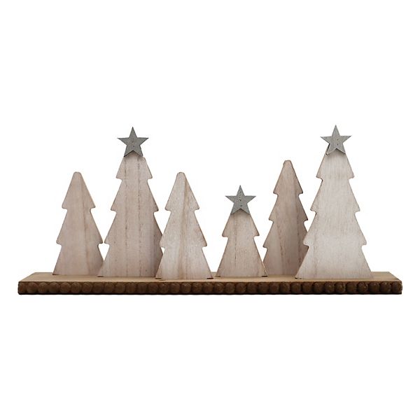 Parisloft Whitewashed Christmas Trees Wood Tabletop Decor, 18.9"L x 8.3"H