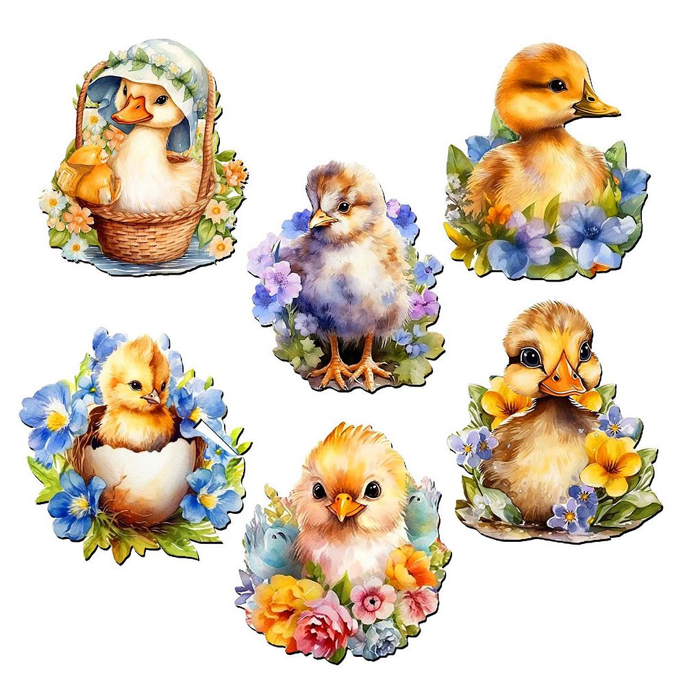 Spring Ducklings Wooden Clip-on Ornaments Set Of 6 By G. Debrekht