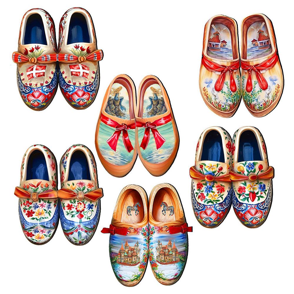Danish Shoes Wooden Clip-on Ornaments Set Of 6 By G. Debrekht