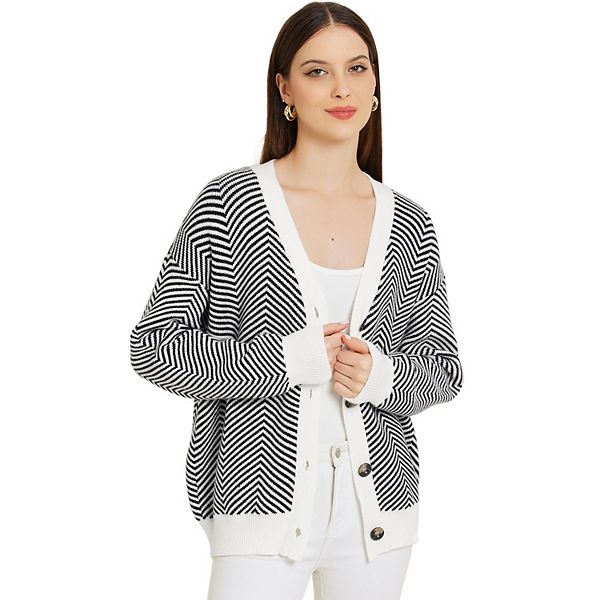 Women's Striped Cardigan Sweaters Open Front Button Down V Neck Cardigans
