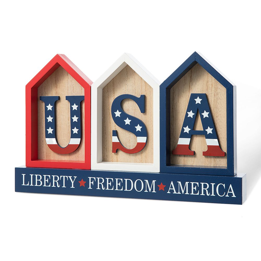 Glitzhome Patriotic Wooden Usa Signs Memorial Day Table Decor