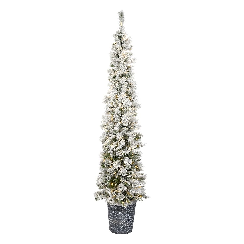 National Tree Company 7-ft. LED Artificial Snowy Methow Pencil Hinged ...