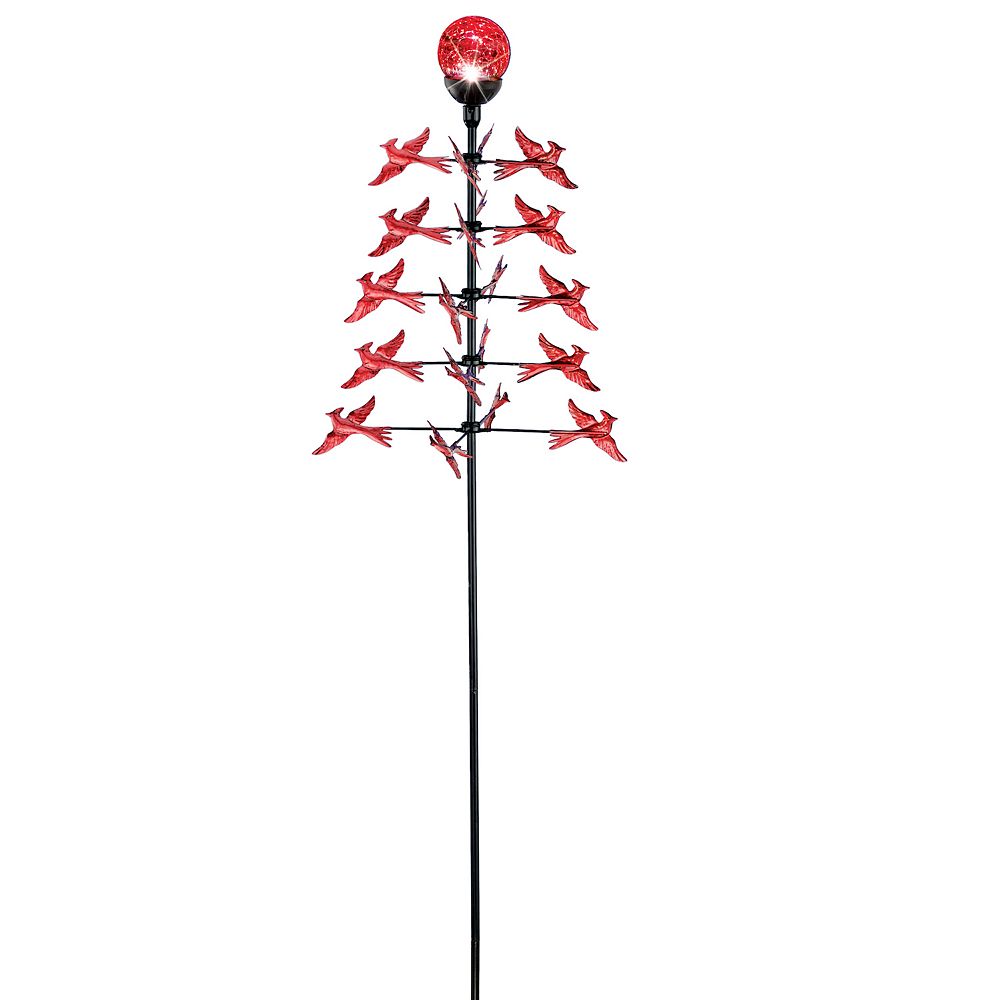 Collections Etc Solar Powered LED Lighted Cardinals Wind Spinner Stake