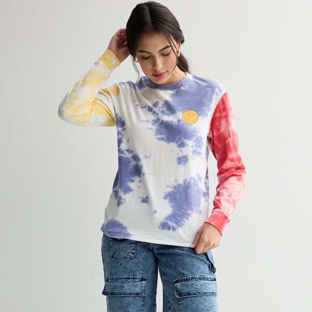 Juniors' IVORY ELLA Colorblock Tie Dye Long Sleeve T-Shirt