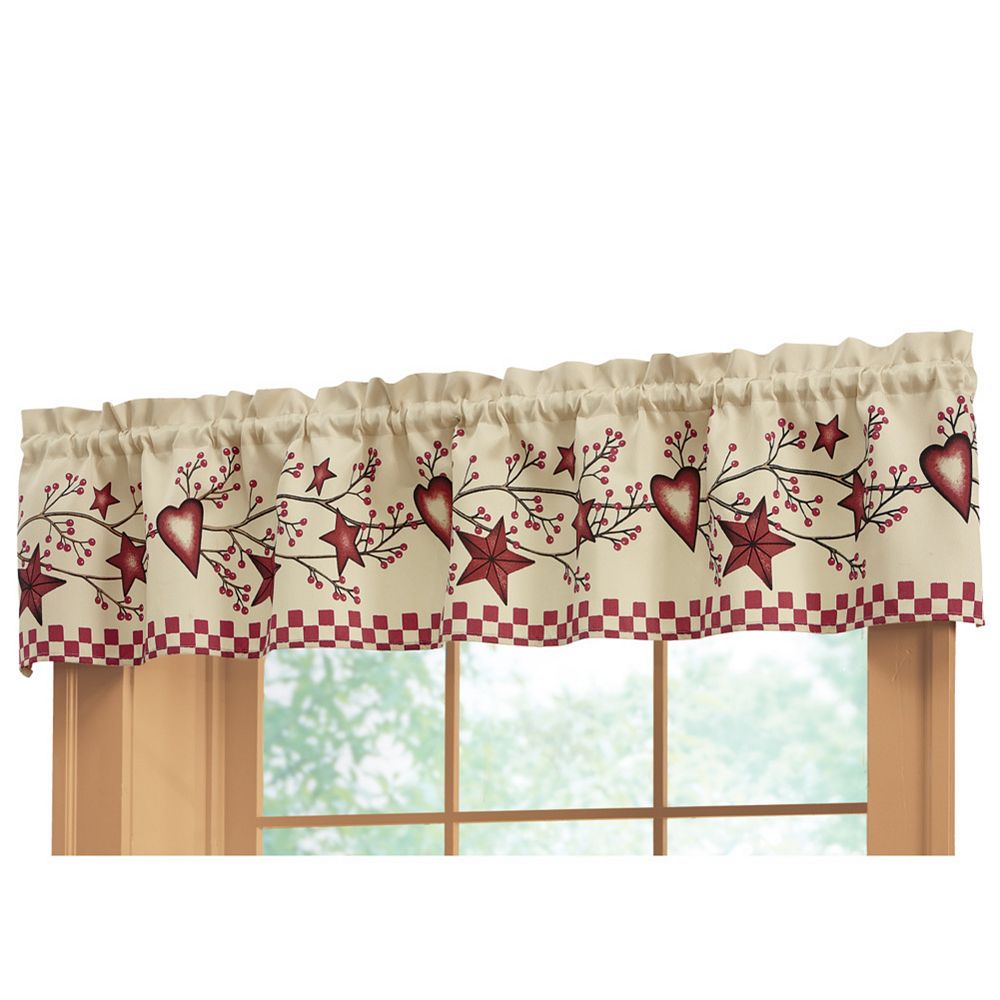 Collections Etc Primitive Country Heart Checkered Window Valance