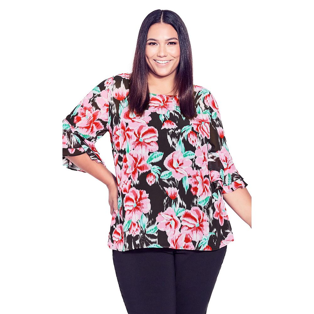 Avenue Women's Plus Size Alex Double Flutter Top
