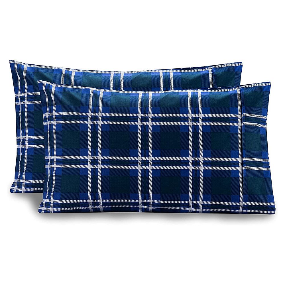 Elegant Comfort Luxury Soft Set Of 2 Printed Plaid Pattern Pillowcases