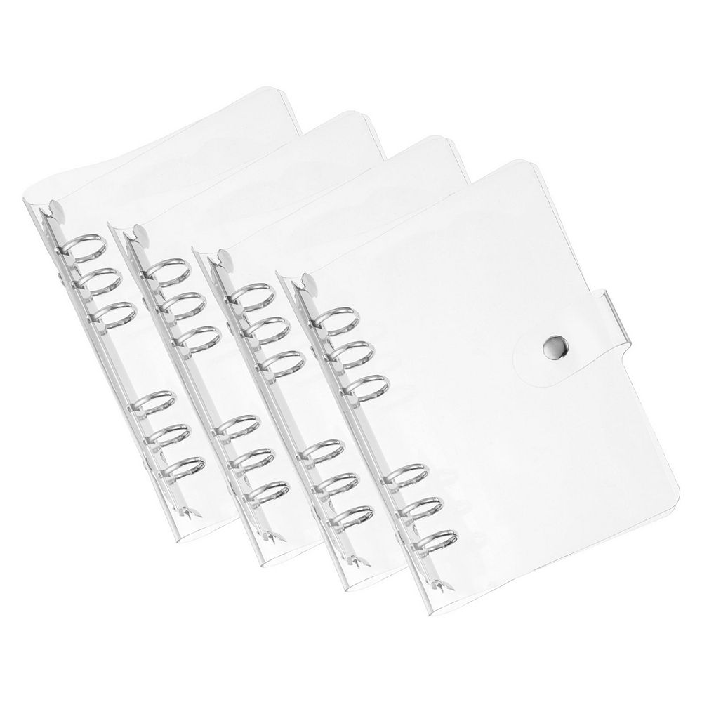 Soft Clear Binder Cover with Snap Button Closure 6 Ring, Silver Tone,4Pcs