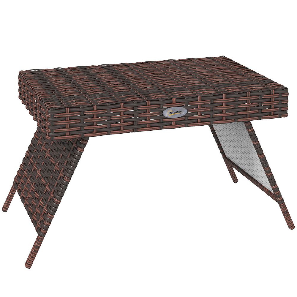 Outsunny Outdoor Folding Outdoor PE Wicker Side Table, Hand Woven