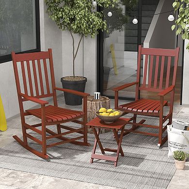 Outsunny Rocking Chair Set W/ Foldable Table, Outdoor Rocker Set