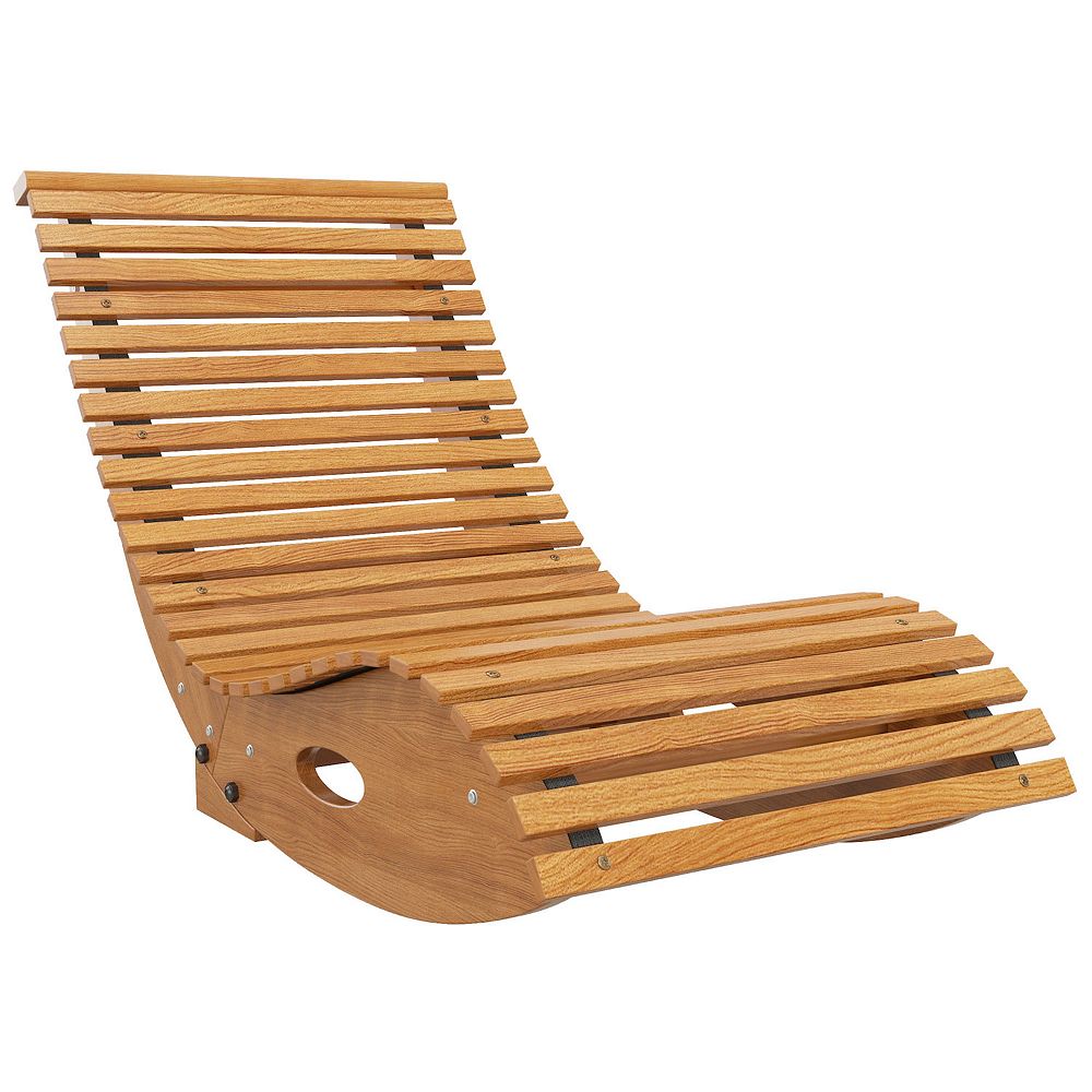 Outsunny Outdoor Rocking Chair W/ Slatted Seat, Wooden Rocking Chair