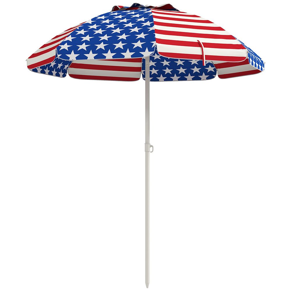 Outsunny 5.7' Ruffled Beach Umbrella With American National Flag Design