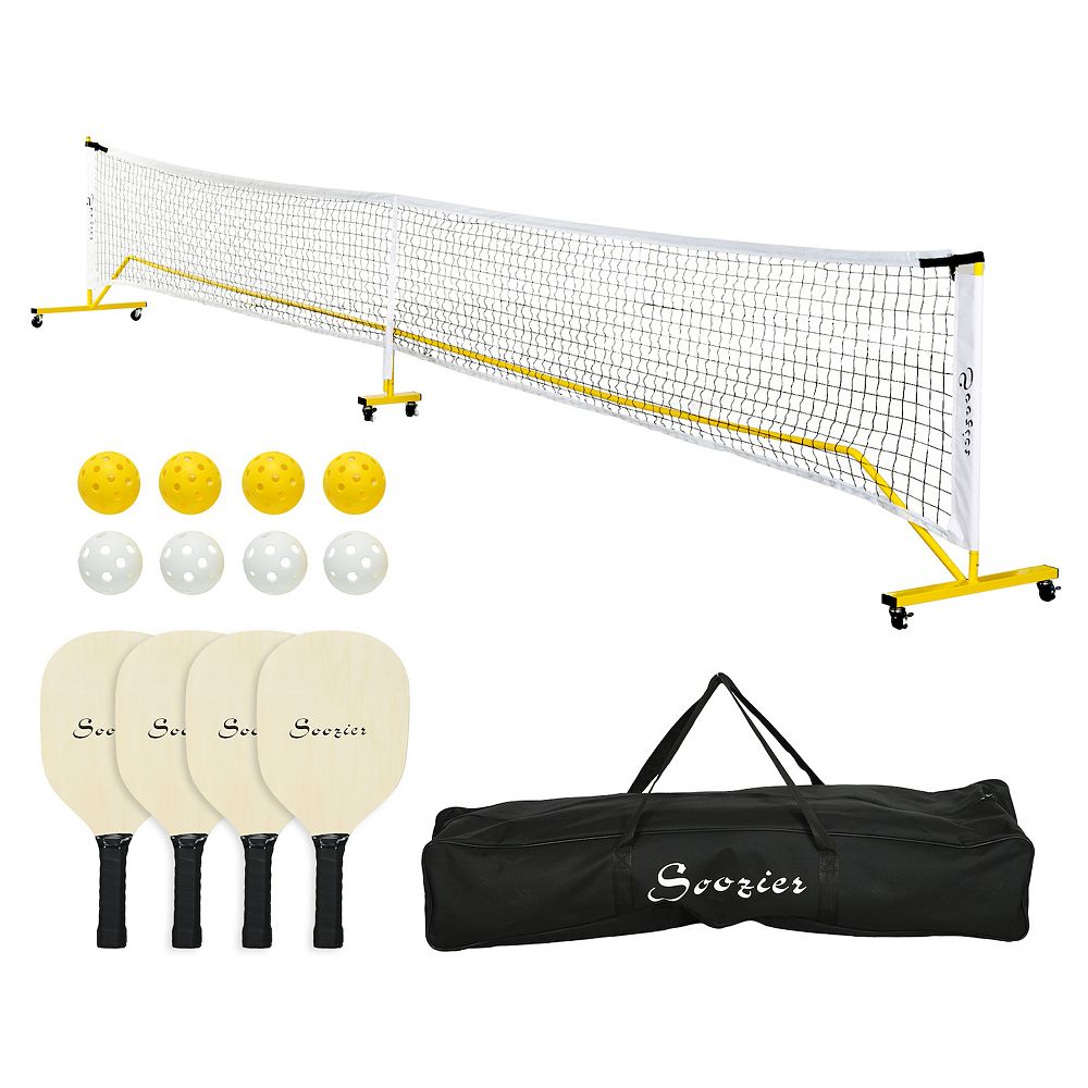 Pickleball Set With Net, Court Markers And Wheels, 22 Ft Regulation Size