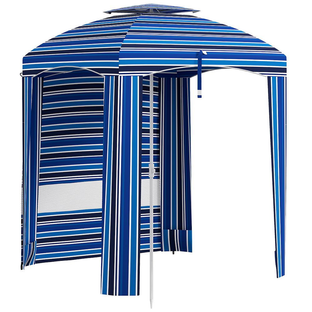 Outsunny 5.8'x5.8' Beach Cabana Umbrella With Bag, Windows, Blue