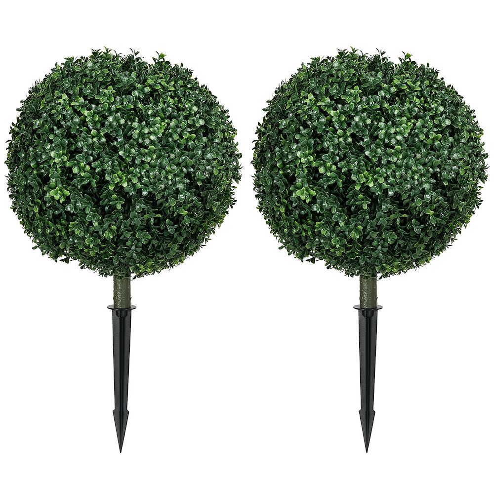 Homcom Set Of 2 Artificial Boxwood Topiary Trees With Ground Stake