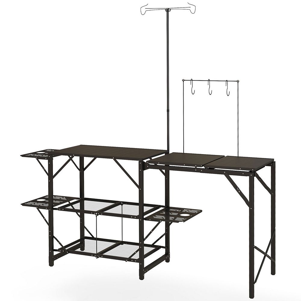 Outsunny Folding Camp Kitchen, Cooking Station With Adjustable Lamp Stand