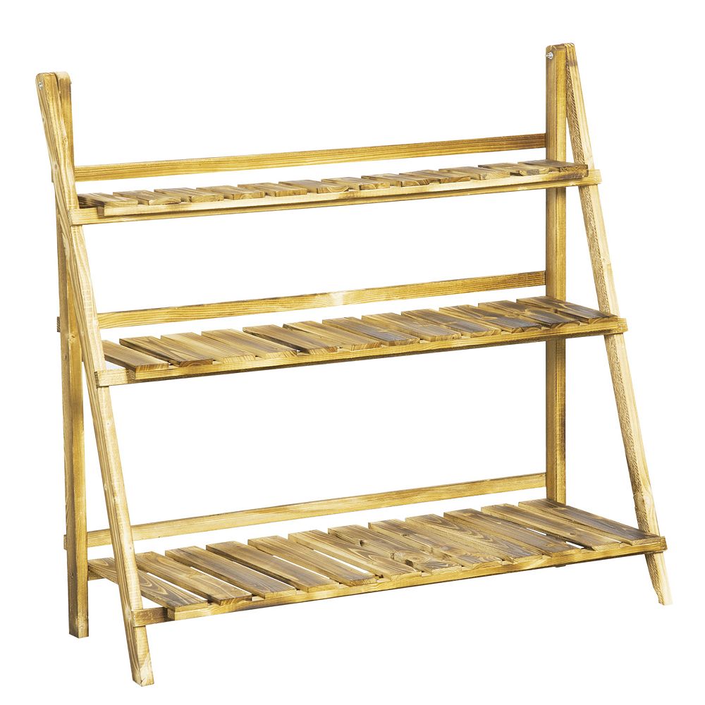 24inch x 14inch x 37inch Wooden 3-Tier Step Style Plant Stand Outdoor ...