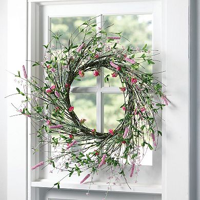 Haven Living Artificial 25" Pink Spring Blossom Wreath