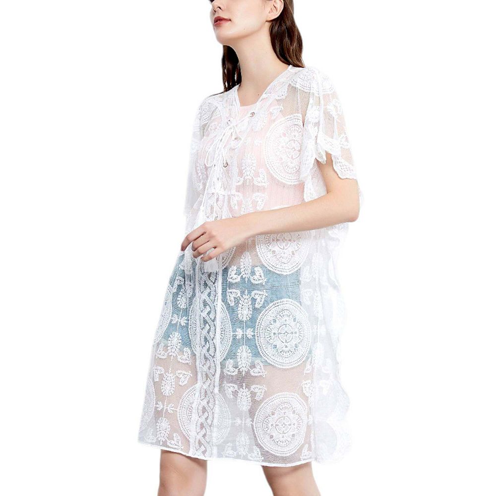 Women's Embroidered Mesh Sheer Midi Dress