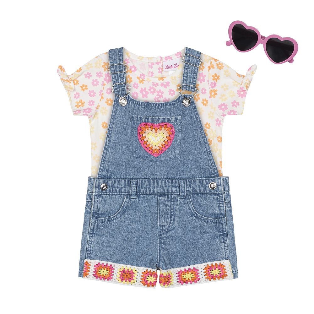 Baby & Toddler Girls Little Lass 3-pc Shortall, Tee & Sunglasses Set