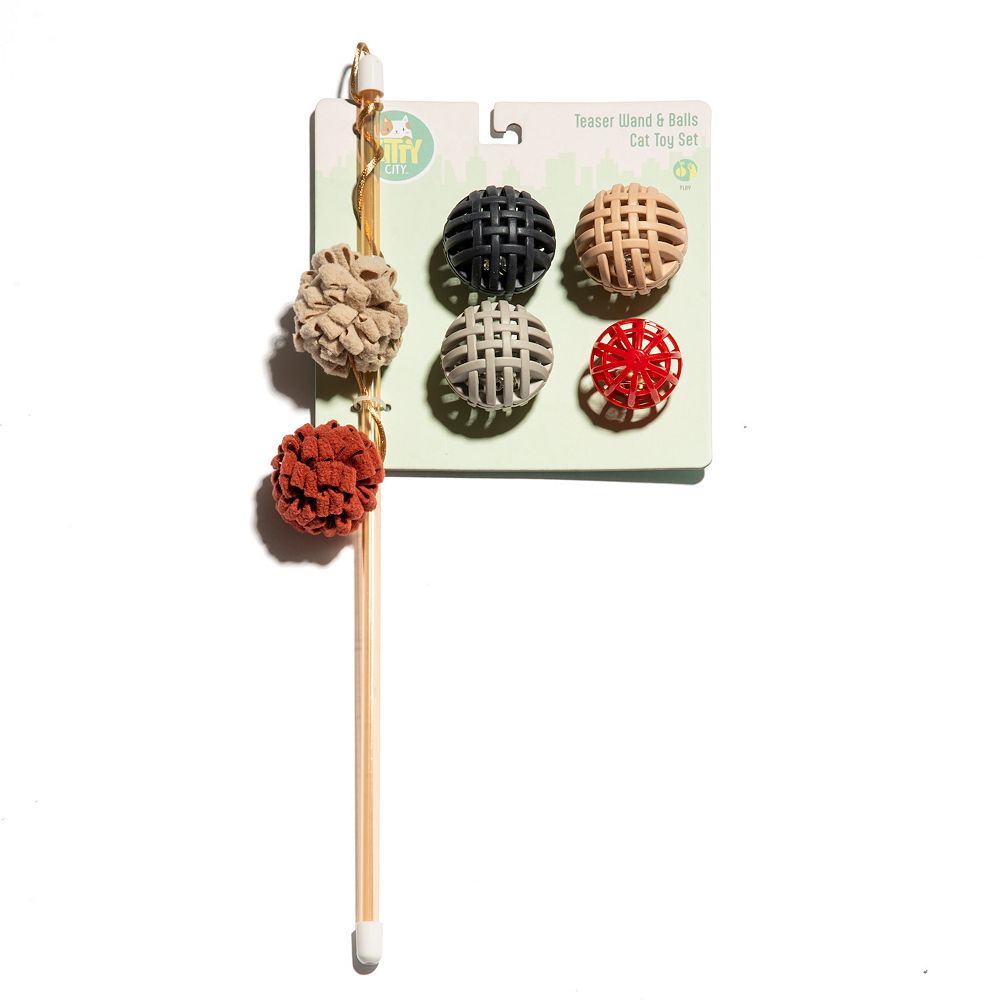 Kitty City Multi-Colored Loop Ball Wand & Lattice Balls Cat Toy Set