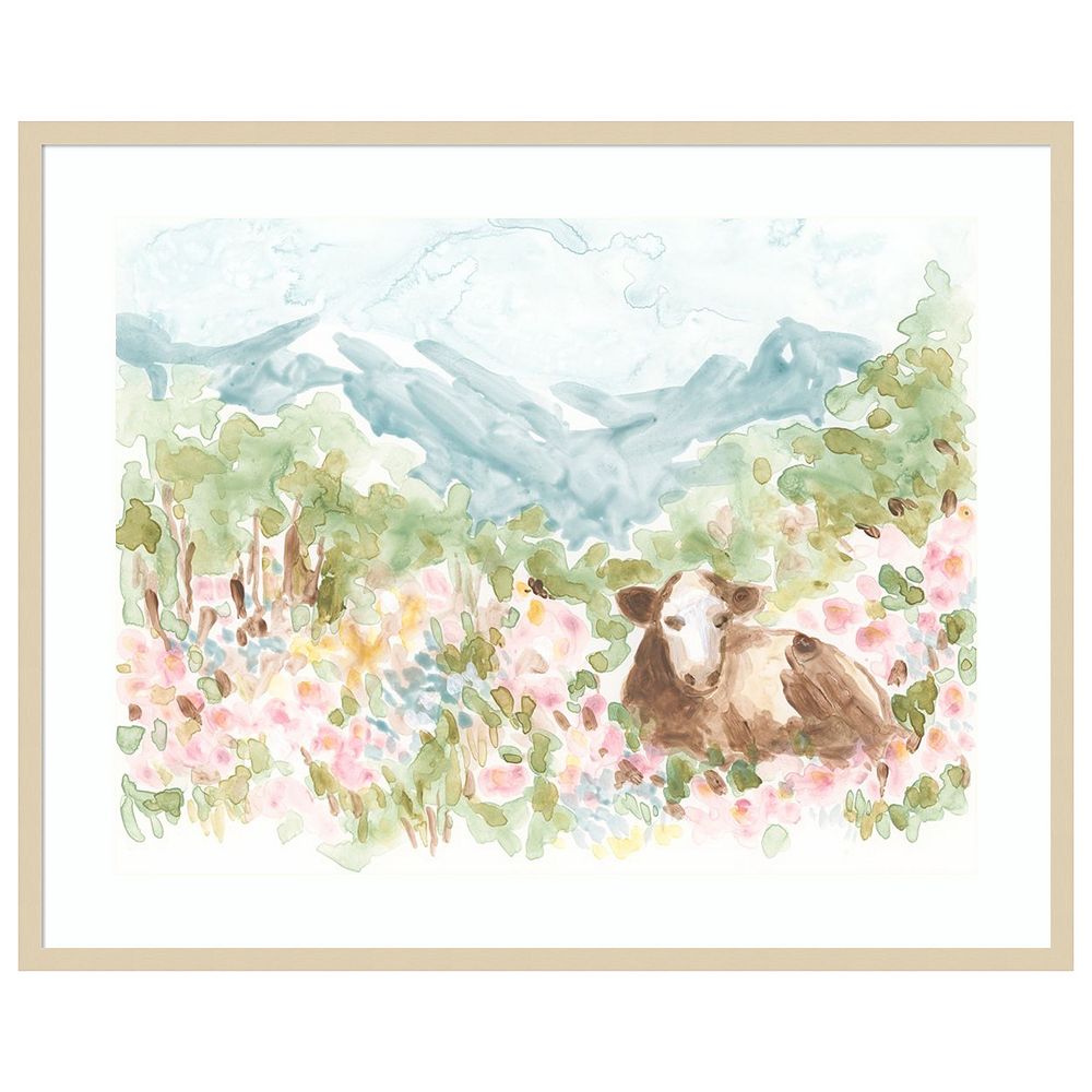 Cow Meadow V by June Erica Vess Wood Framed Wall Art Print
