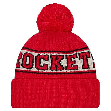 Men's New Era Red Houston Rockets Throwback Retro Cuffed Knit Hat with Pom