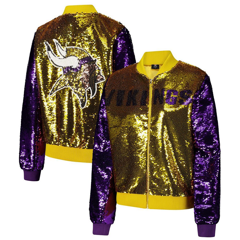 Women's Cuce Gold Minnesota Vikings Two-Tone Team Colored Full-Zip Sequin Jacket