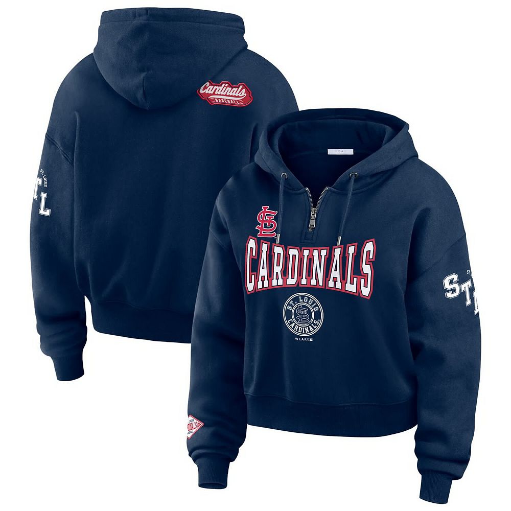 Women's WEAR by Erin Andrews Navy St. Louis Cardinals Patch Quarter-Zip Hoodie