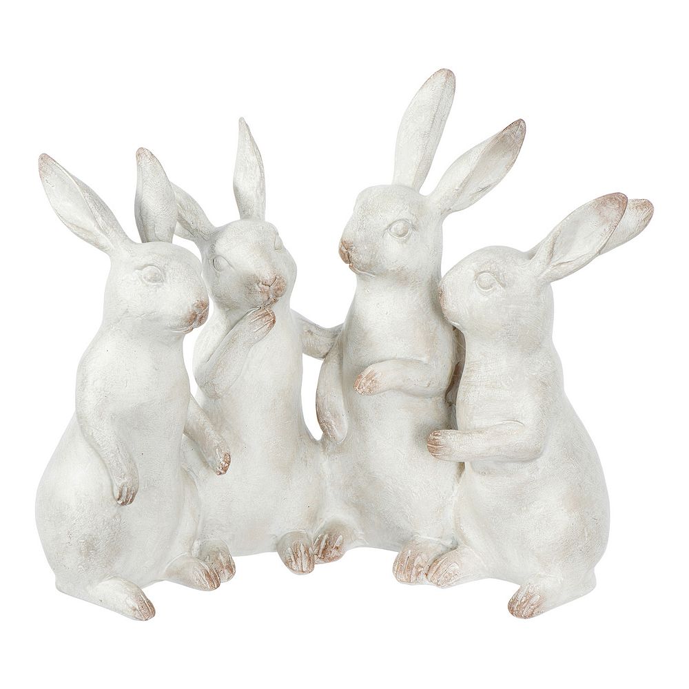 Storied Home Whitewashed Polyresin Bunny Rabbit Quartet
