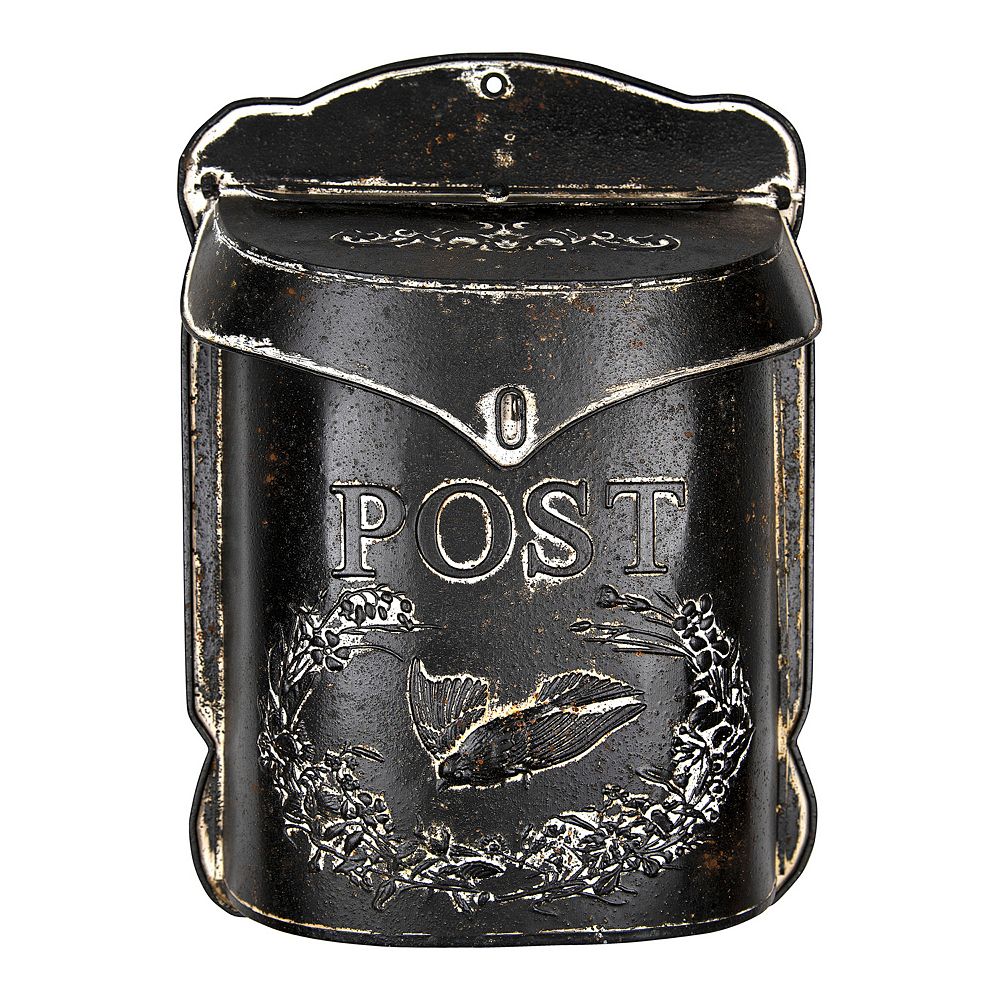 Storied Home Black Embossed Tin "Post" Letter Box