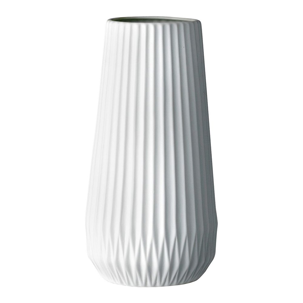 Storied Home Round Stoneware Fluted Vase with Embossed Lines Table Decor