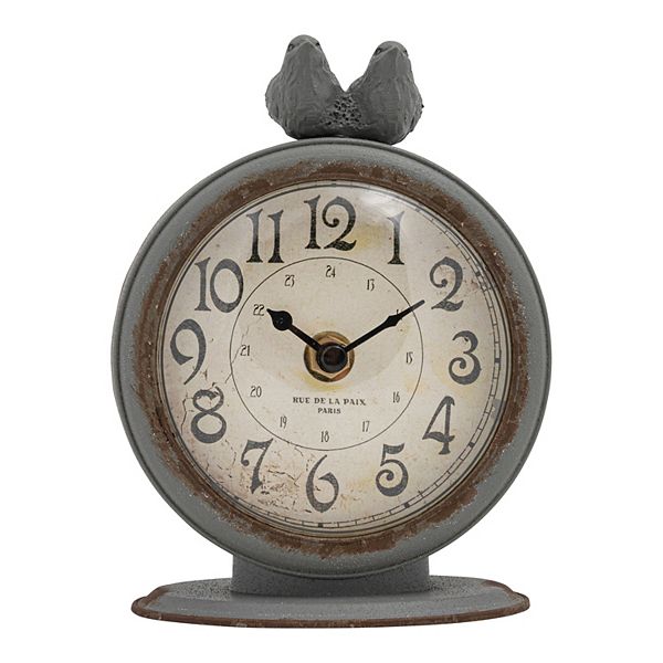 Storied Home Decorative Pewter Mantel Clock with Bird