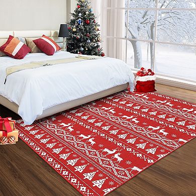 Garvee Christmas Trees Reindeer Elk Rugs Xmas Holiday Decorative Throw Rug