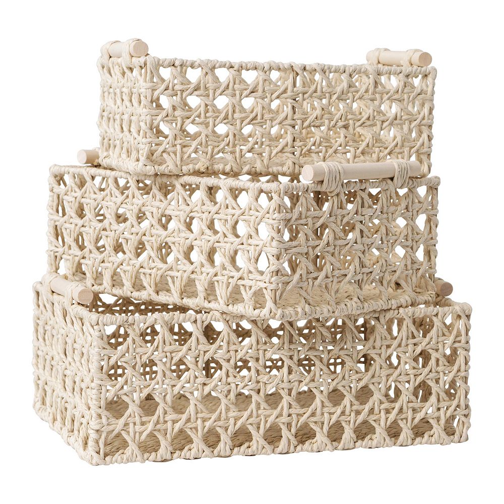 RGI Home Value Set of 3 Woven Paper Cord Decorative Storage Baskets ...