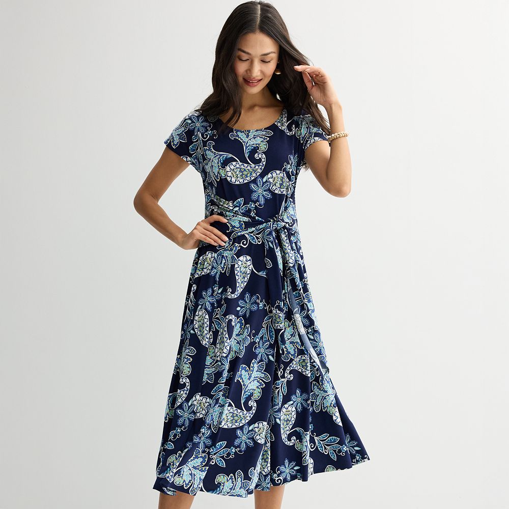Petite Robbie Bee Cap Sleeve Tie Front Dress