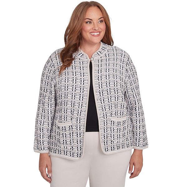 Plus Size Alfred Dunner Textured Collared Knit Jacket