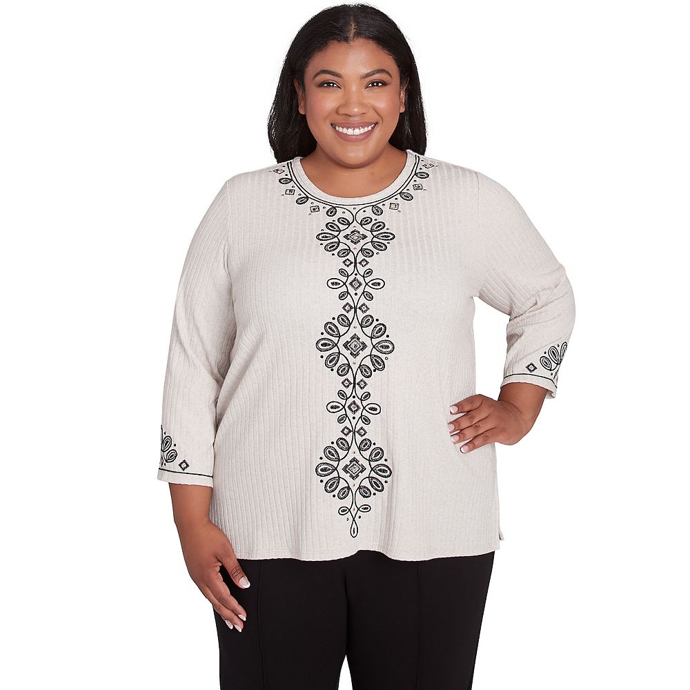 Plus Size Alfred Dunner Center Embroidered Medallion Textured Top