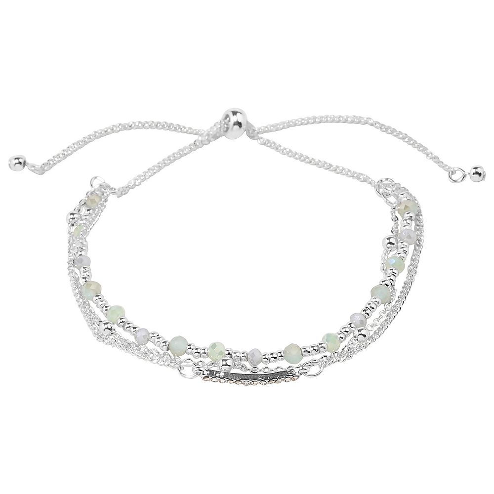 LC Lauren Conrad Silver Tone Layered Beaded Pull-Tie Bracelet
