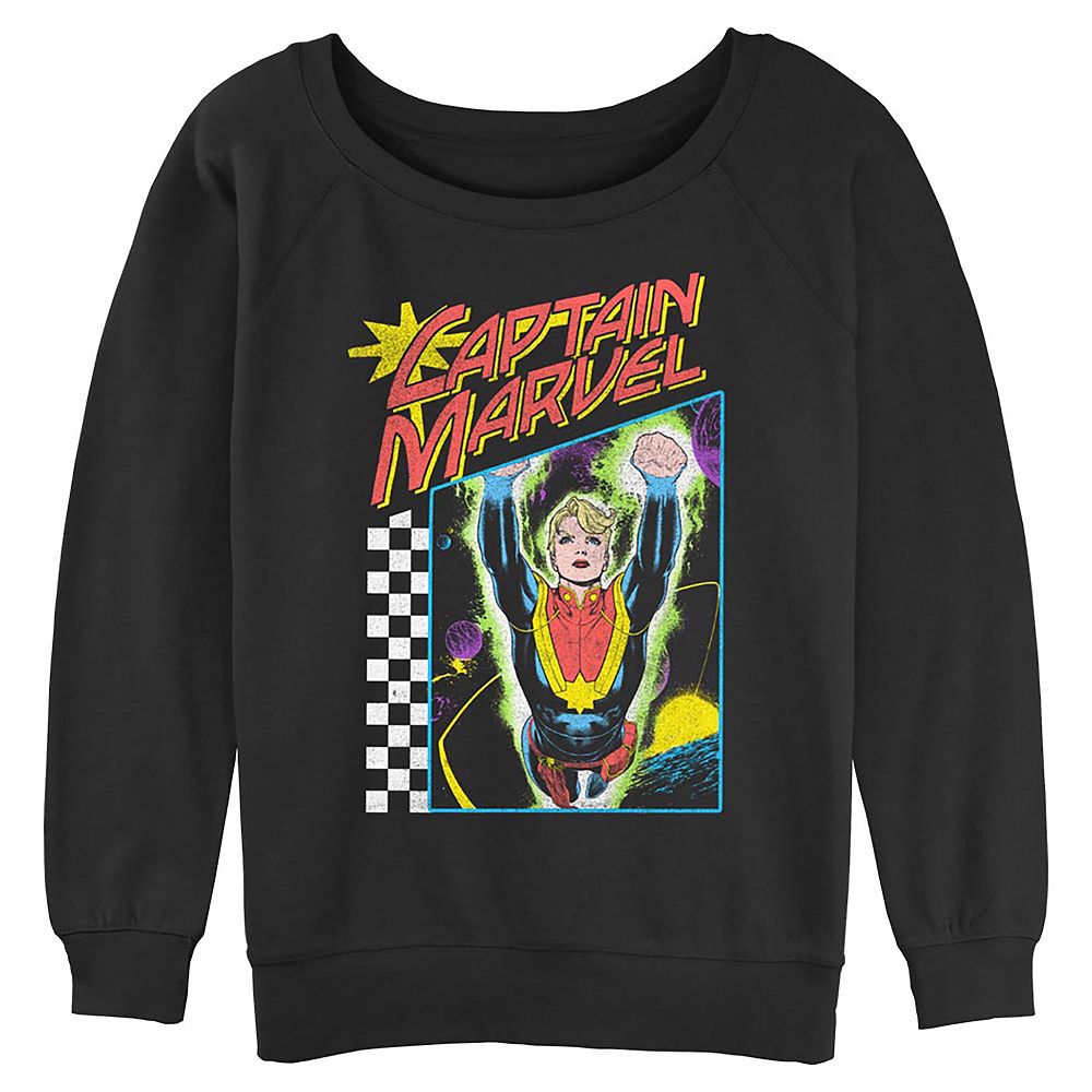 Juniors' Marvel Captain Marvel Neon Pop Poster Graphic Pullover