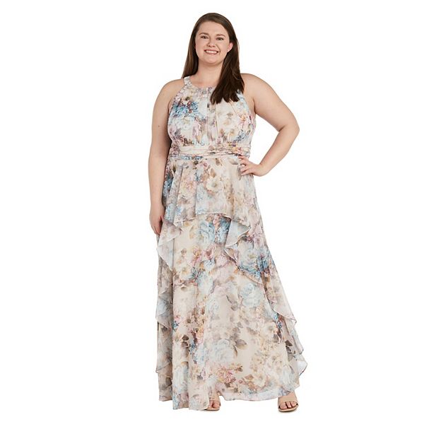 Plus Size R&M Richards Long Chiffon Halter Dress
