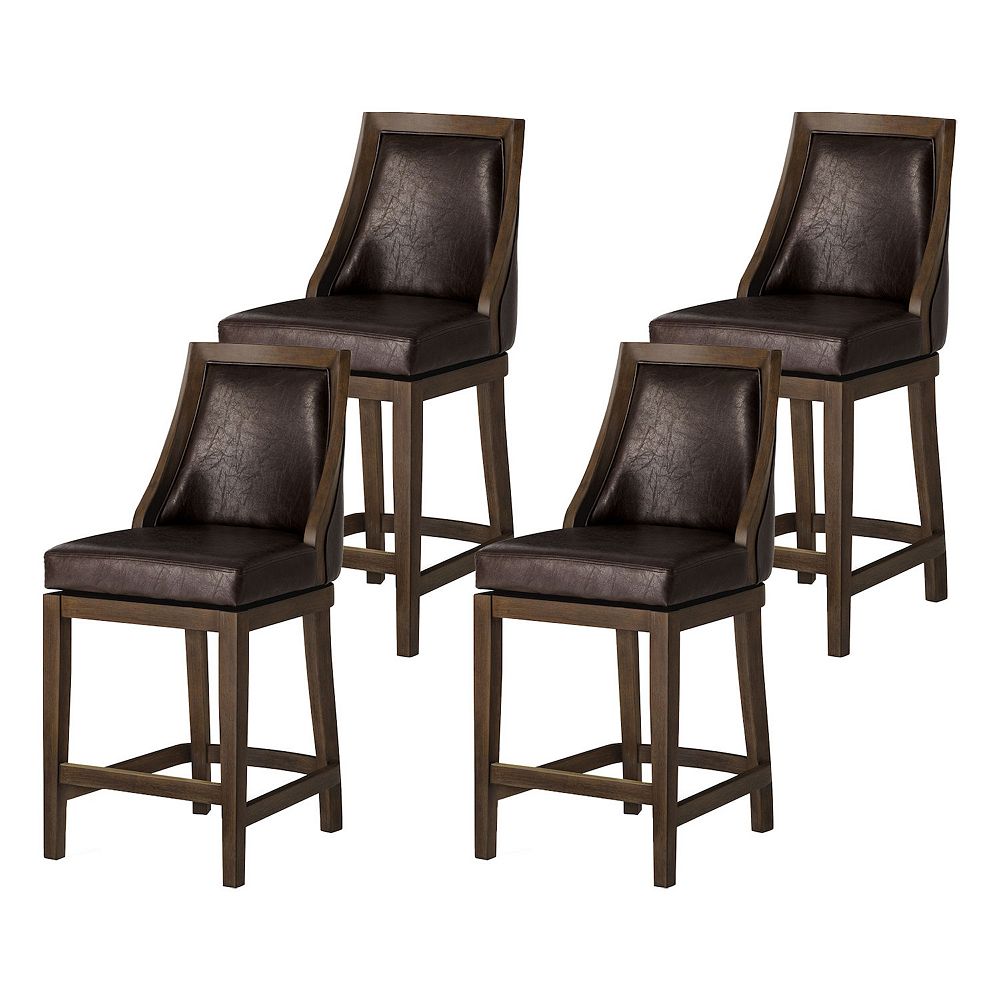 Maven Lane Vienna Counter Stool, Walnut Finish, Marksman Saddle, Set Of 4
