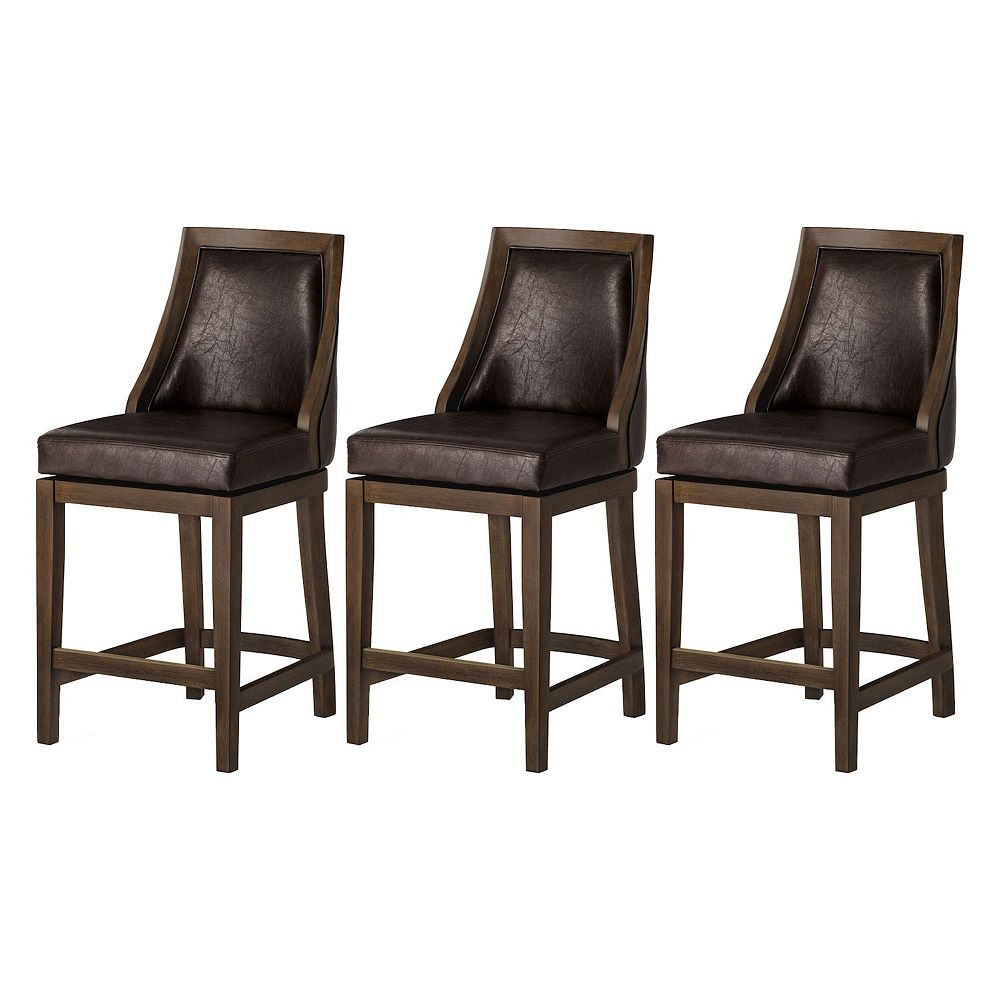 Maven Lane Vienna Counter Stool, Walnut Finish, Marksman Saddle, Set Of 3