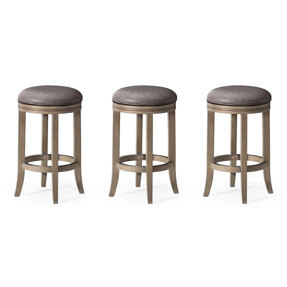 Maven Lane Eva Counter Stool, Reclaim Oak & Ronan Stone Vegan Leather ...