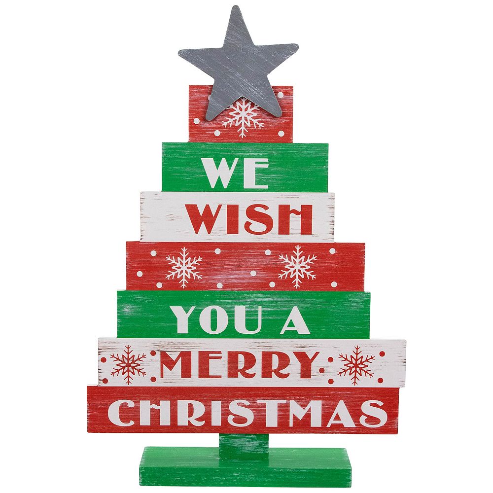 Northlight Wooden "We Wish You A Merry Christmas" Tree Sign Table Décor